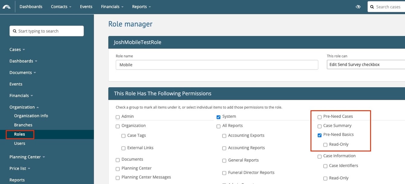 Manage Roles & Permissions for Passare mobile