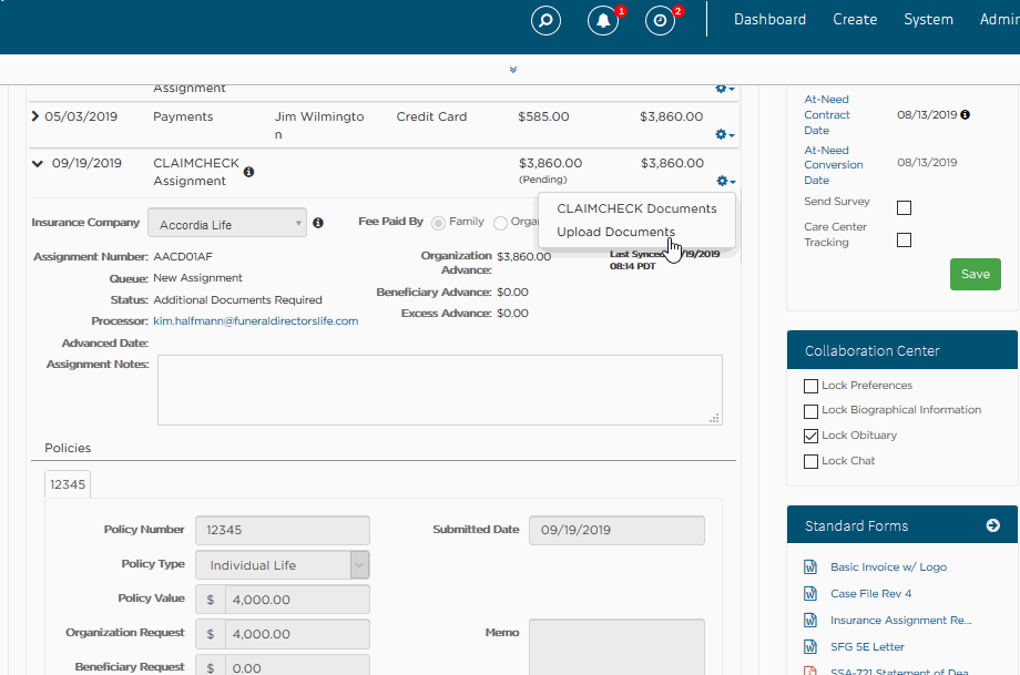 Enter a CLAIMCHECK Assignment