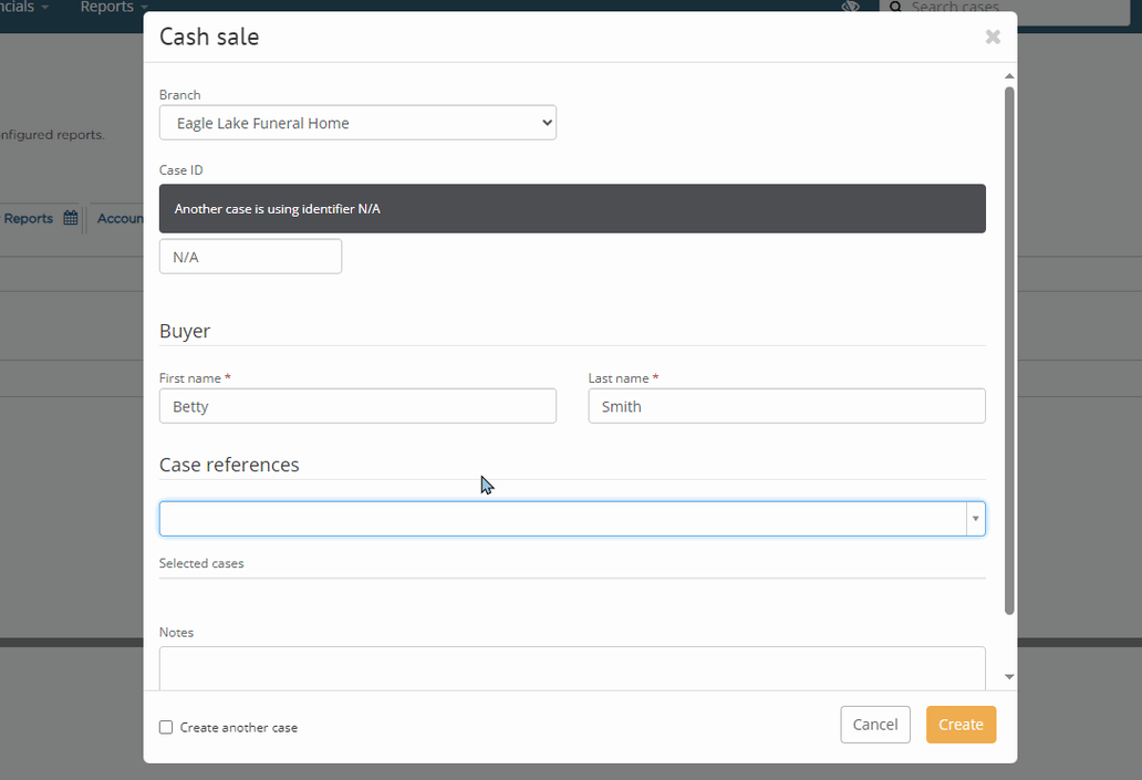 Create a cash sale