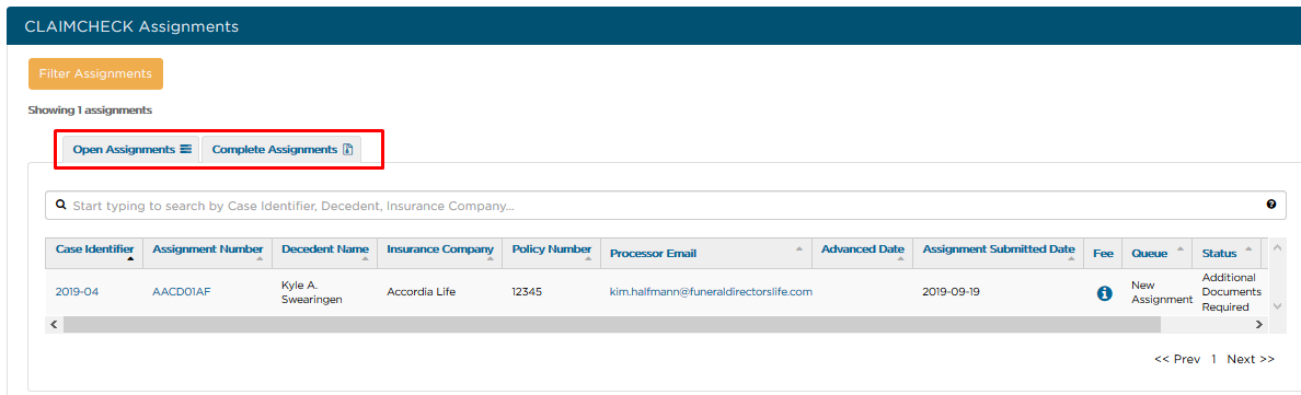 Enter a Claimcheck assignment