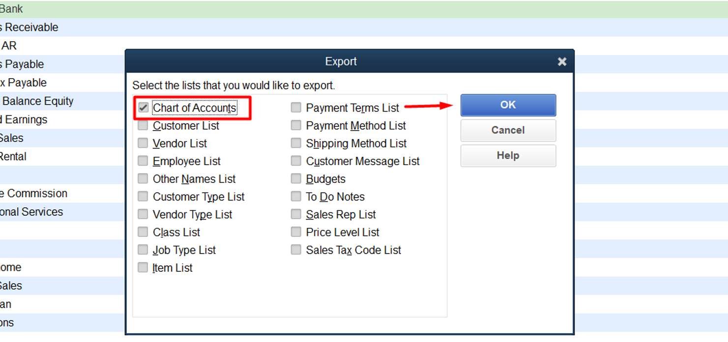 Export QuickBooks Chart of Accounts
