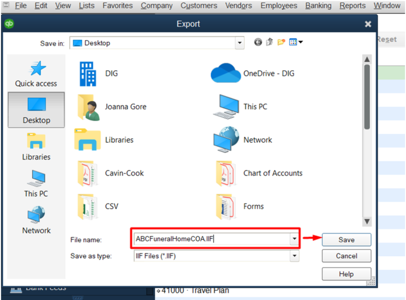 Export QuickBooks Chart of Accounts