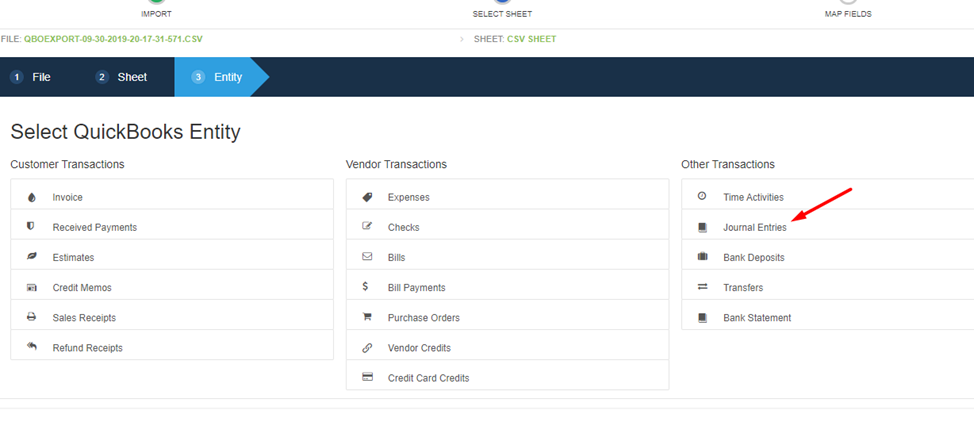 Export and import financials to QuickBooks Online
