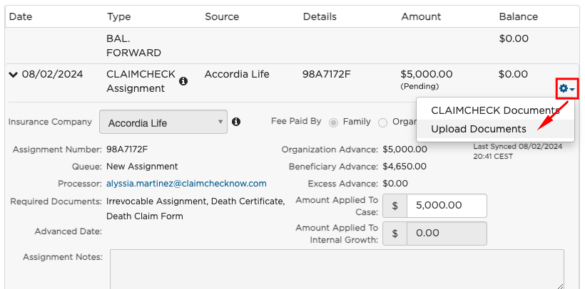 Enter a Claimcheck assignment
