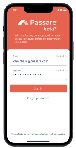 Sign in to the Passare mobile app