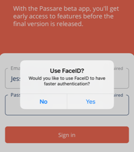 Sign in to Passare Mobile
