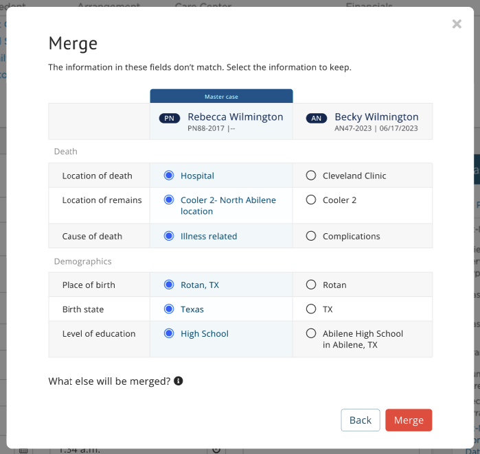 How information transfers with Case merging