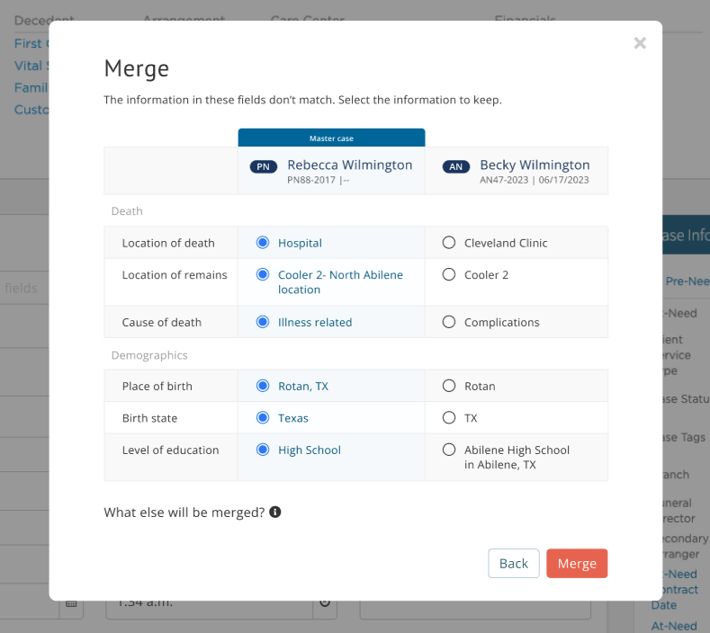 How information transfers with Case merging