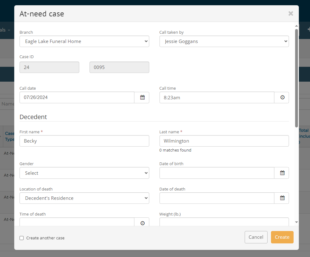 Create an at-need case