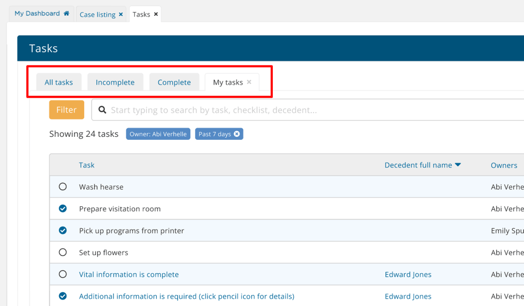 View tasks from the Dashboard