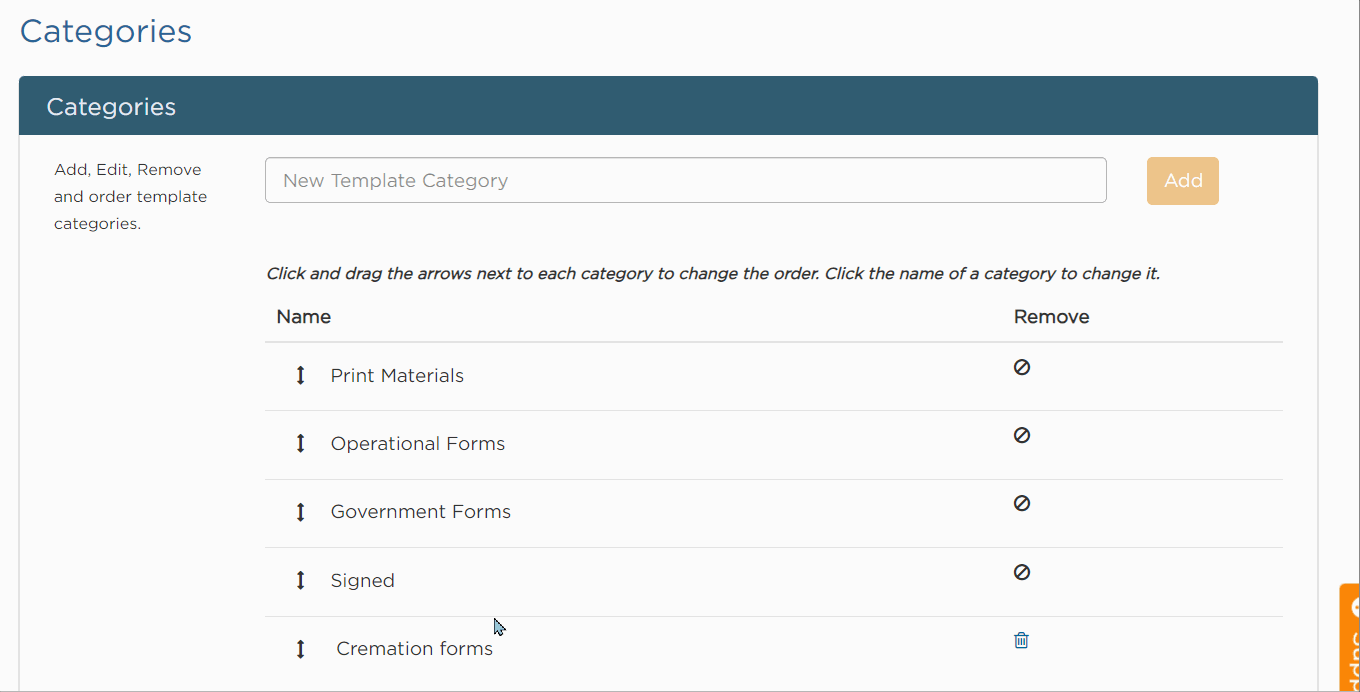 Customize template categories