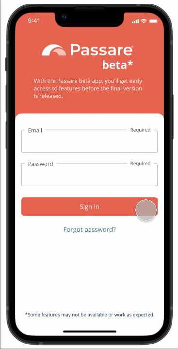 Sign in to the Passare mobile app