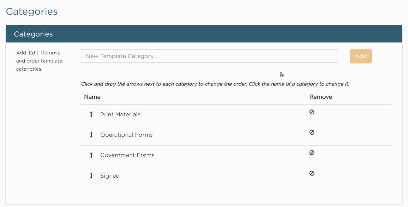 Customize template categories