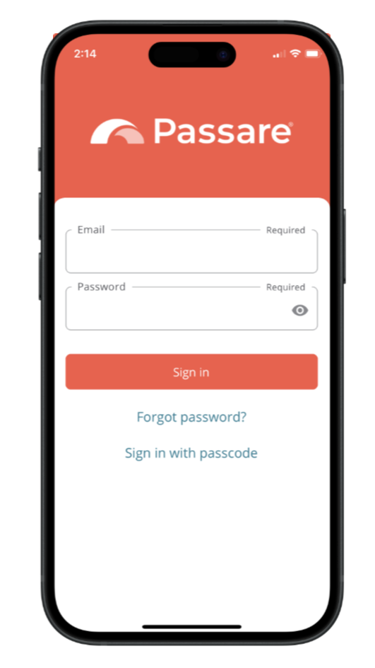 Sign in to Passare Mobile